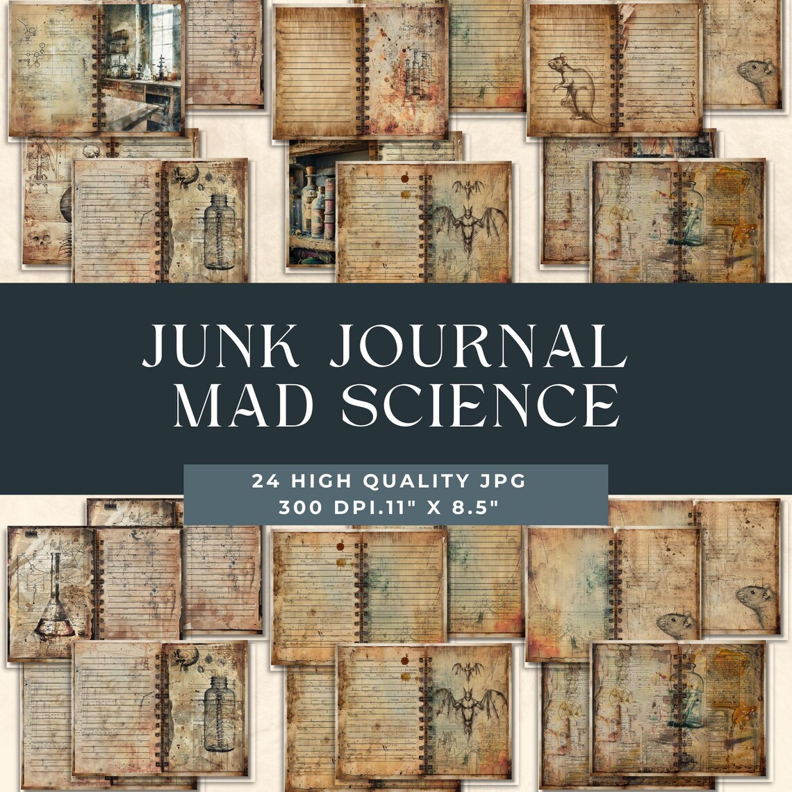 Creepy Mad Science Junk Journal Paper | Gothic Scrapbook (digital ...