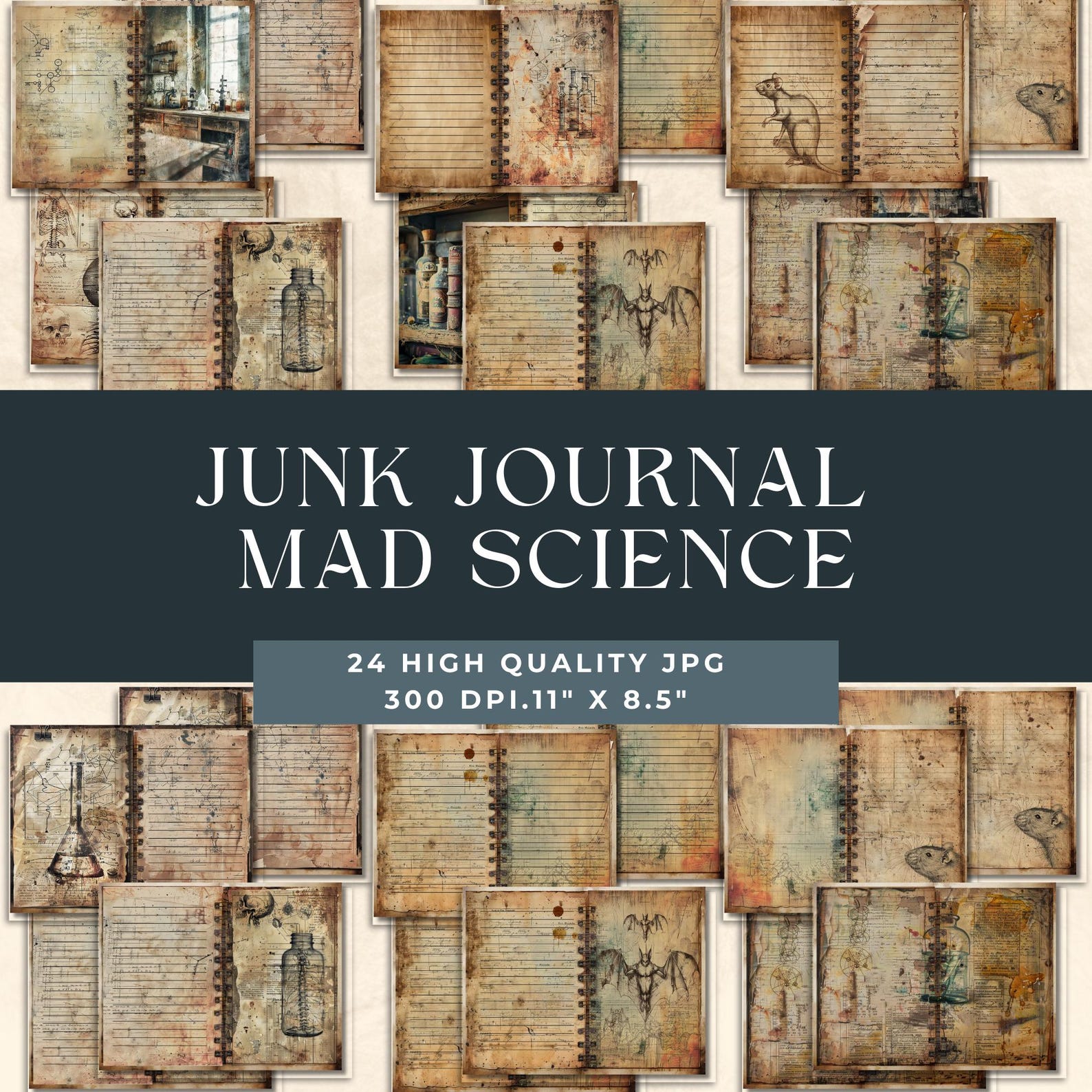 Creepy Mad Science Junk Journal Paper | Gothic Scrapbook (digital ...