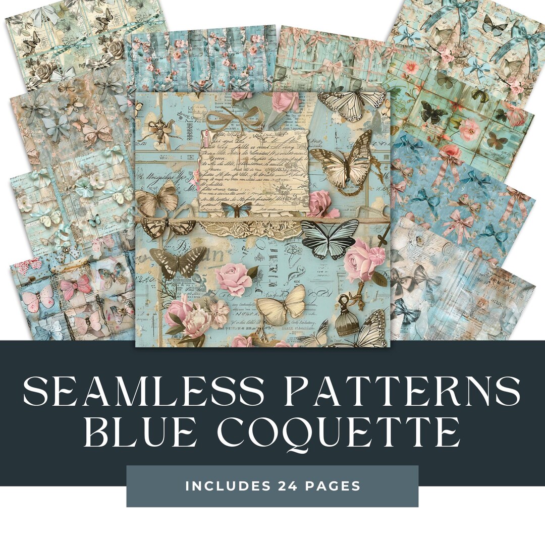 Coquette Blue Digital Paper | Seamless | Shabby Chic | Printable Paper ...