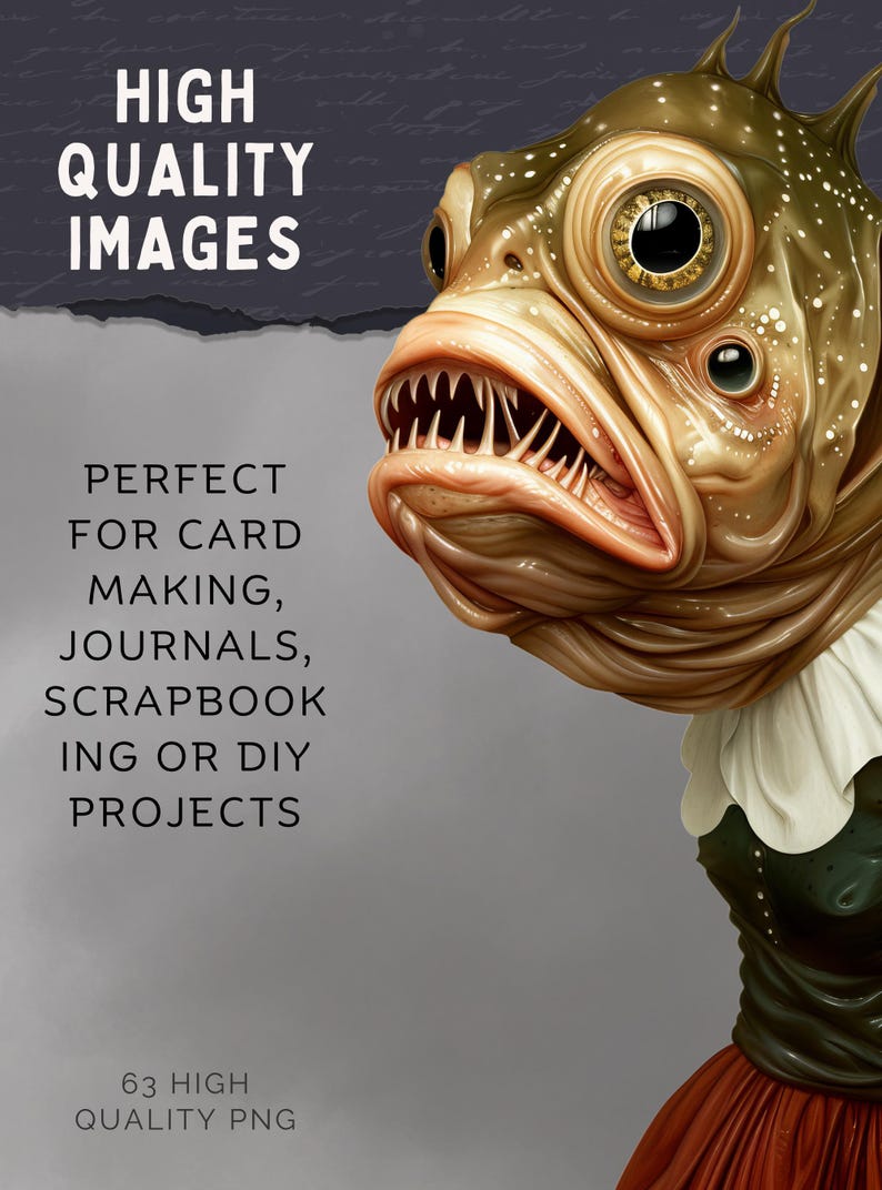 Surreal Fish Head Clipart: 63 Transparent Pngs, Gothic Collage Graphics ...
