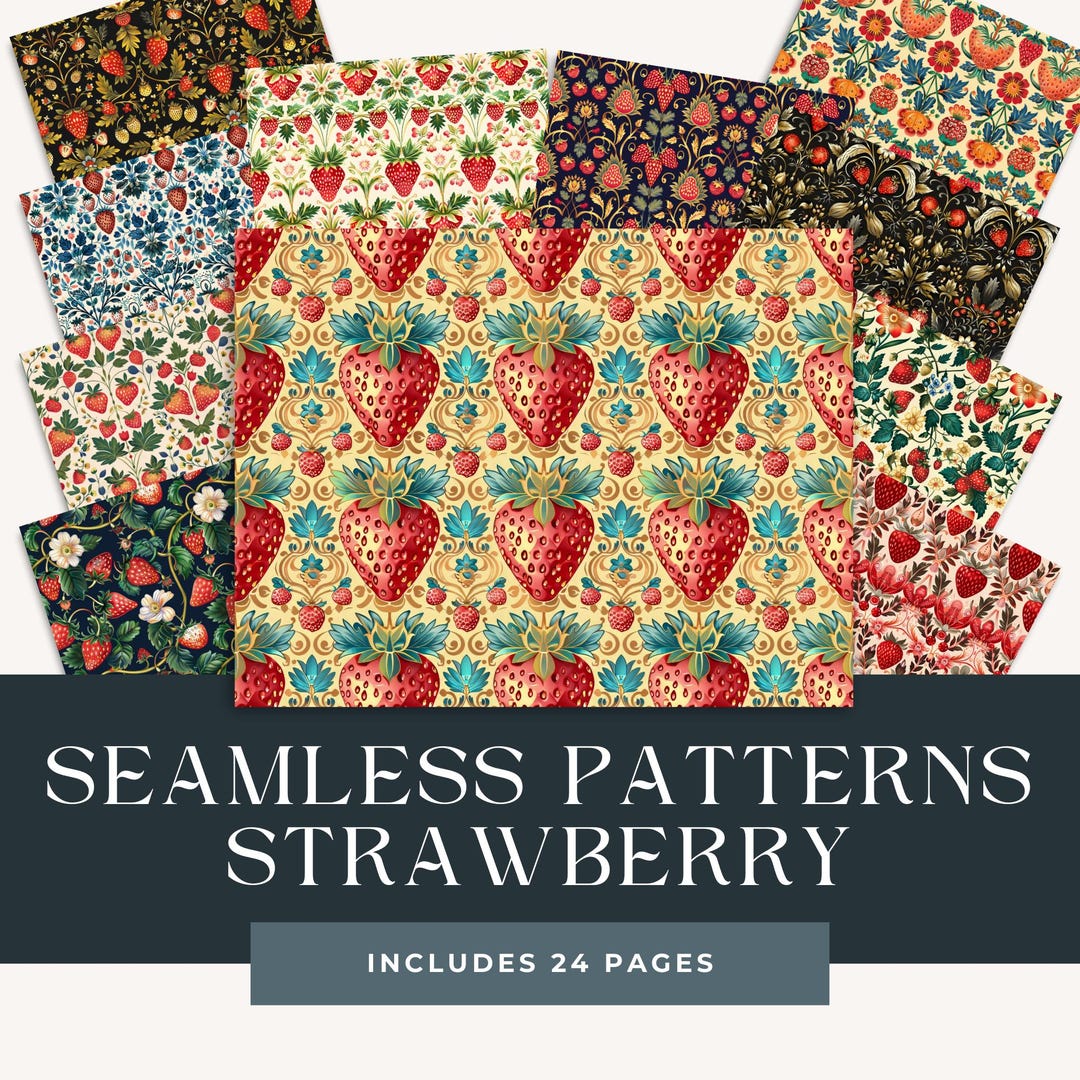 Strawberry Folklore Paper | Seamless Printable Scrapbook Paper (digital ...