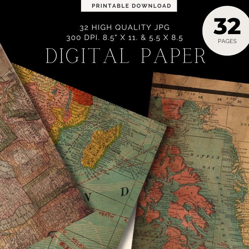 Vintage Maps Digital Paper, Antique Maps, Digital Paper, Aethentic ...