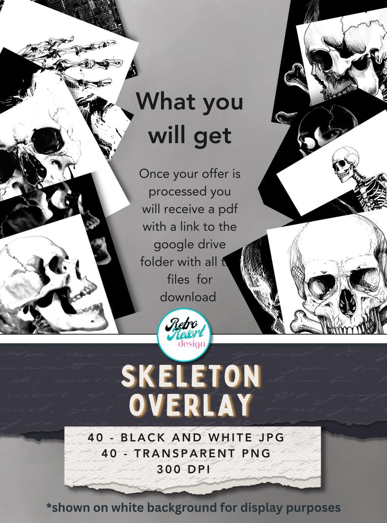Gothic Skeleton Digital Overlay: 60 Files, Transparent Background ...