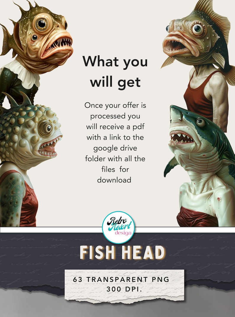 Surreal Fish Head Clipart: 63 Transparent Pngs, Gothic Collage Graphics ...