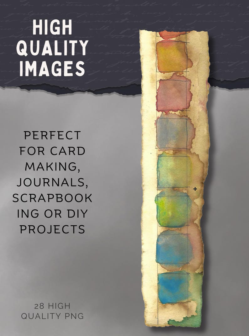 28 Handpainted Watercolor Swatches: Clipart, Printable Ephemera (PNG ...