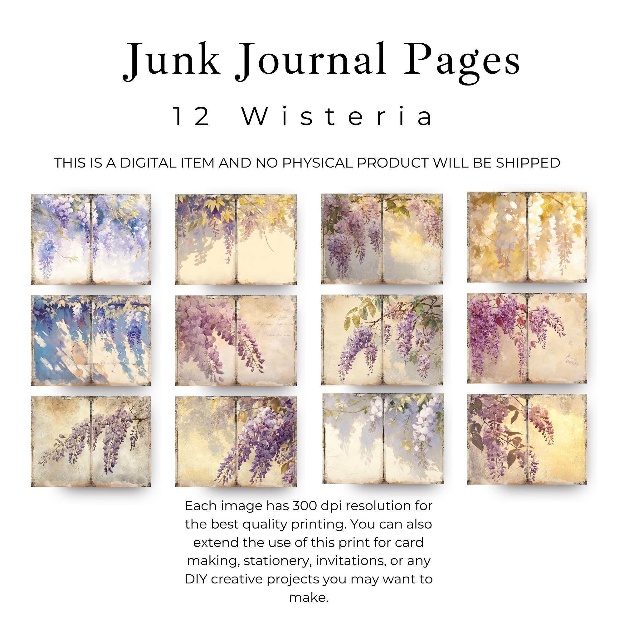 Wisteria Junk Journal Pages | Botanical Scrapbook Paper (digital ...