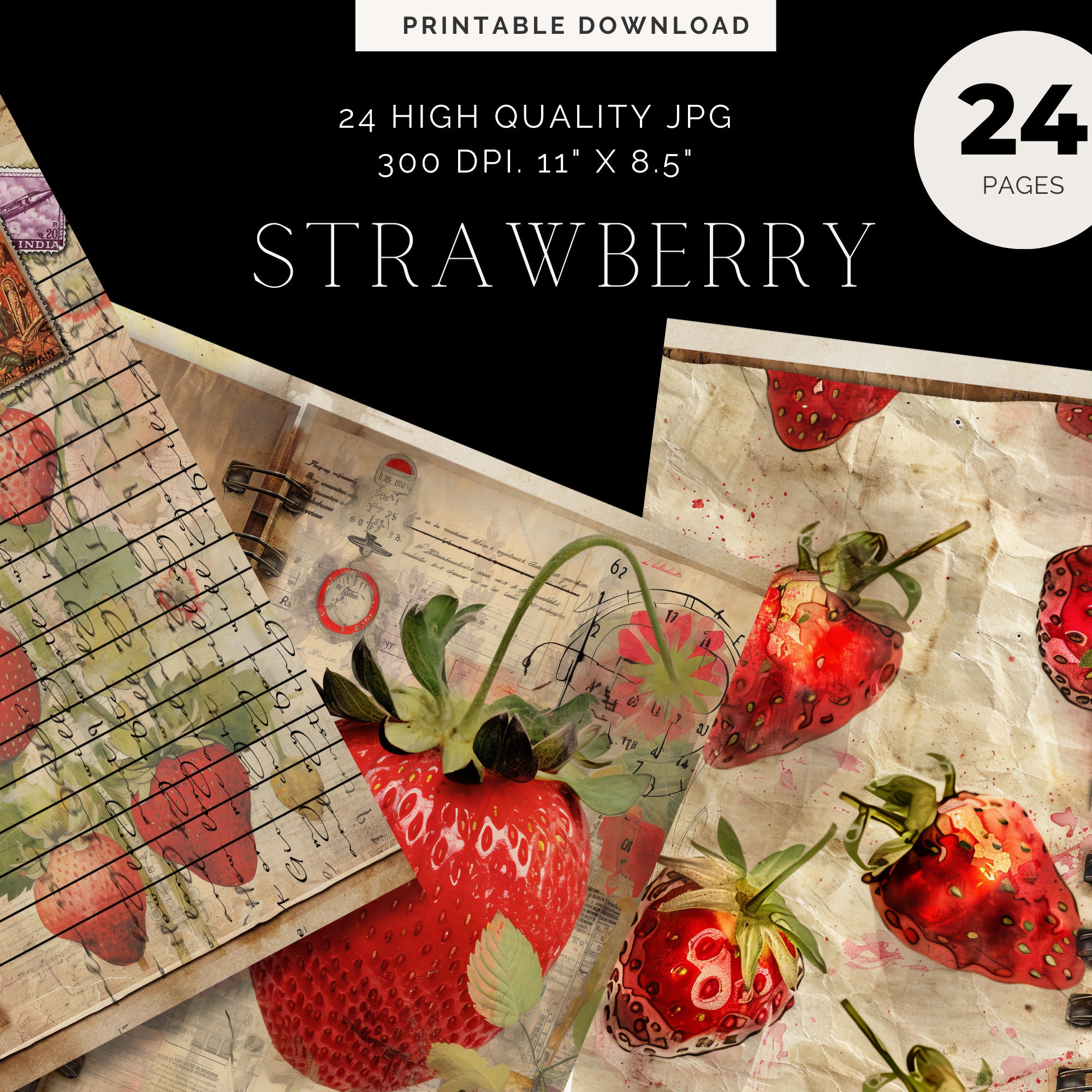 Strawberry Junk Journal Printable strawberry Junk Journal Kit Scrapbook ...