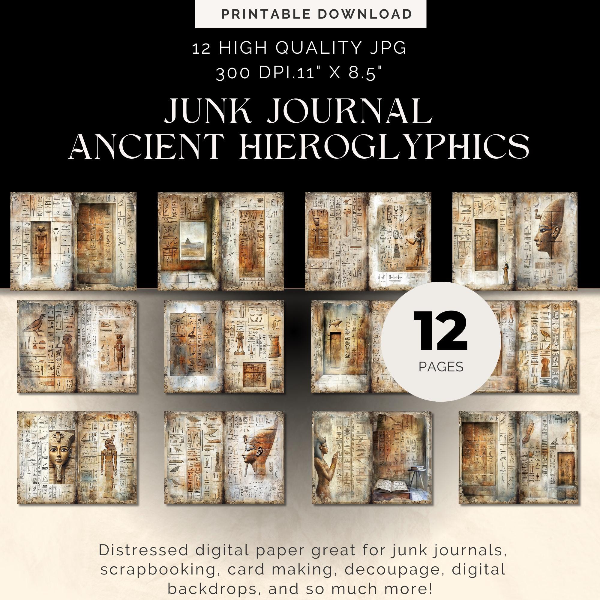Ancient Hieroglyphics Junk Journal Pages, Ancient Egypt Printable ...