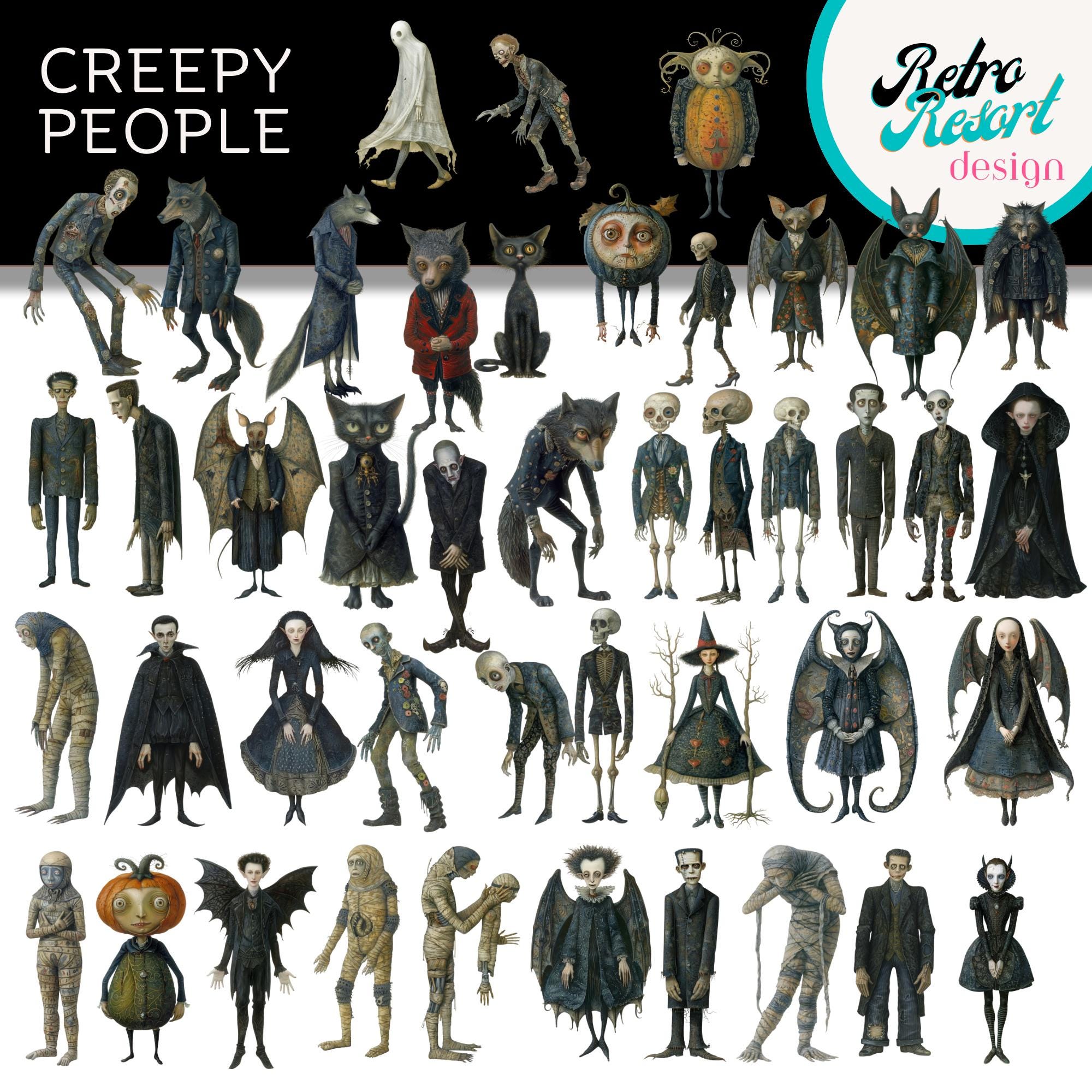 Whimsical Creepy Paper Doll | Fussy Cut | Peculiar | Quirky People ...