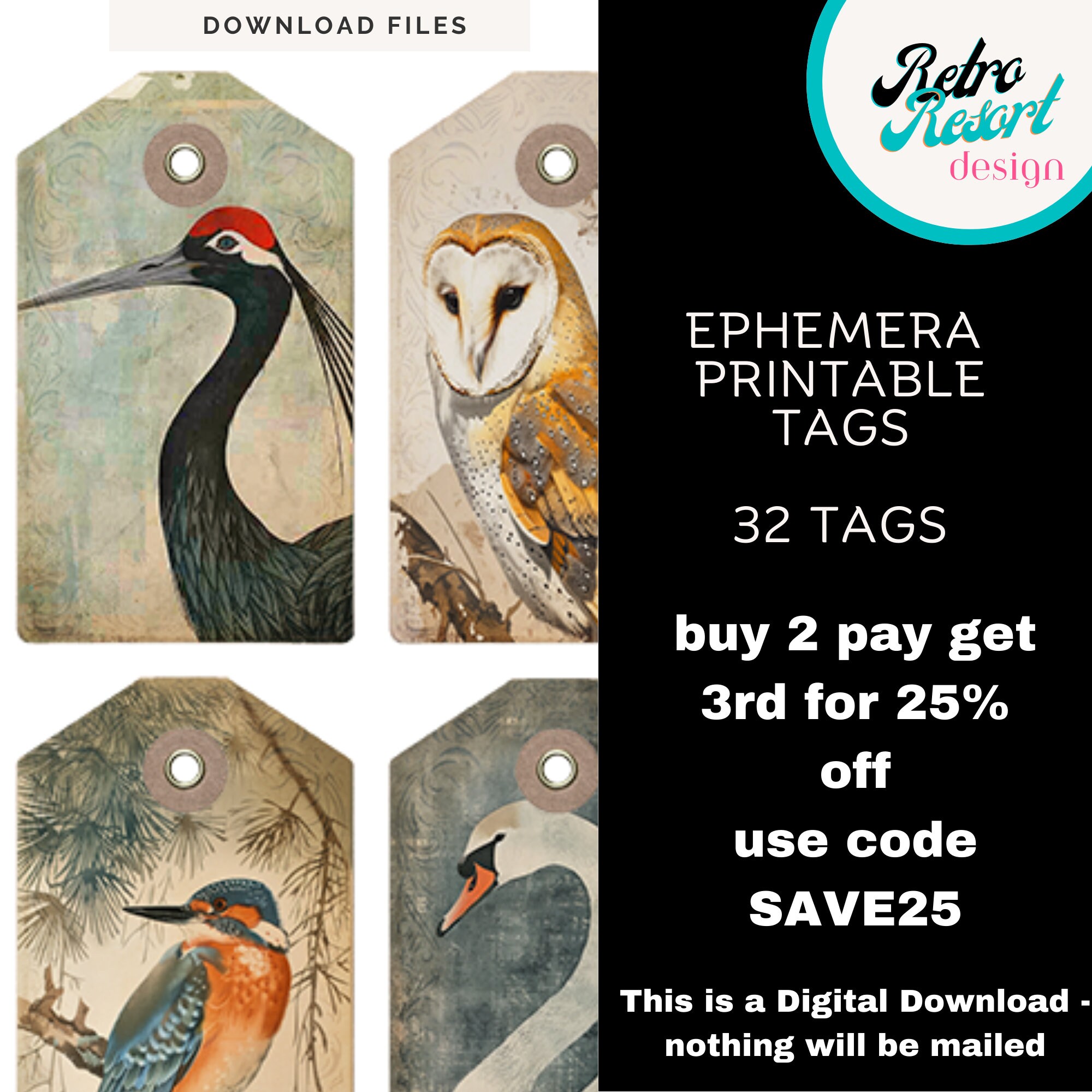 Vintage Bird Journal Tag Bird Printable Tags Vintage Garden Birds Birds ...