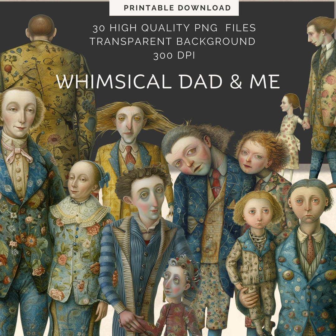 Whimsical Dad and Me Paper Doll, Fussy Cut, Collage Paper, Quirky ...