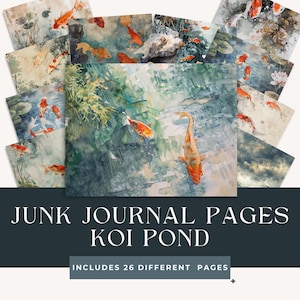Koi Pond Junk Journal Pages | Digital Scrapbook | Japanese Ephemera ...