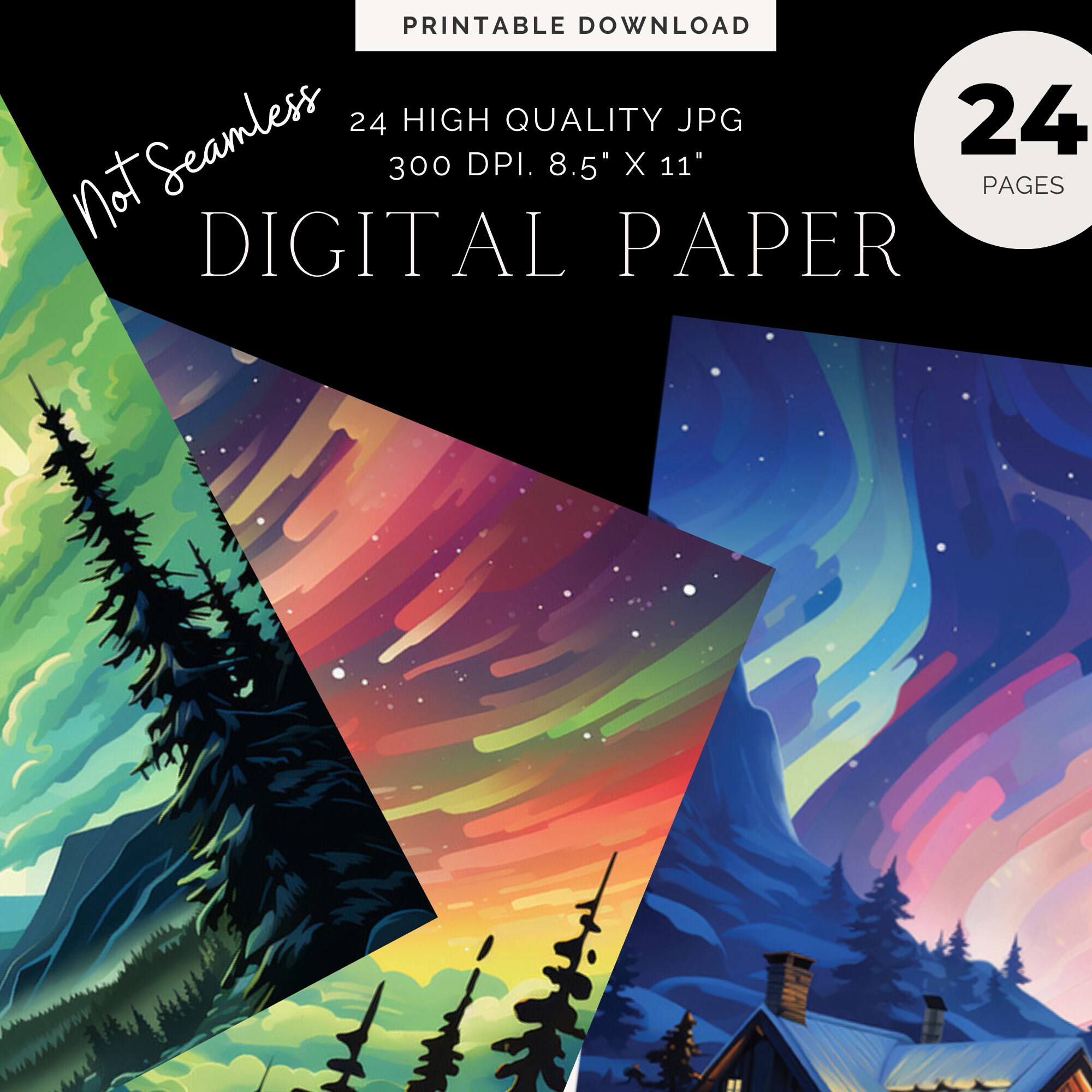 Aurora Digital Paper Aurora Borealis Northern Lights Winter Night Sky ...