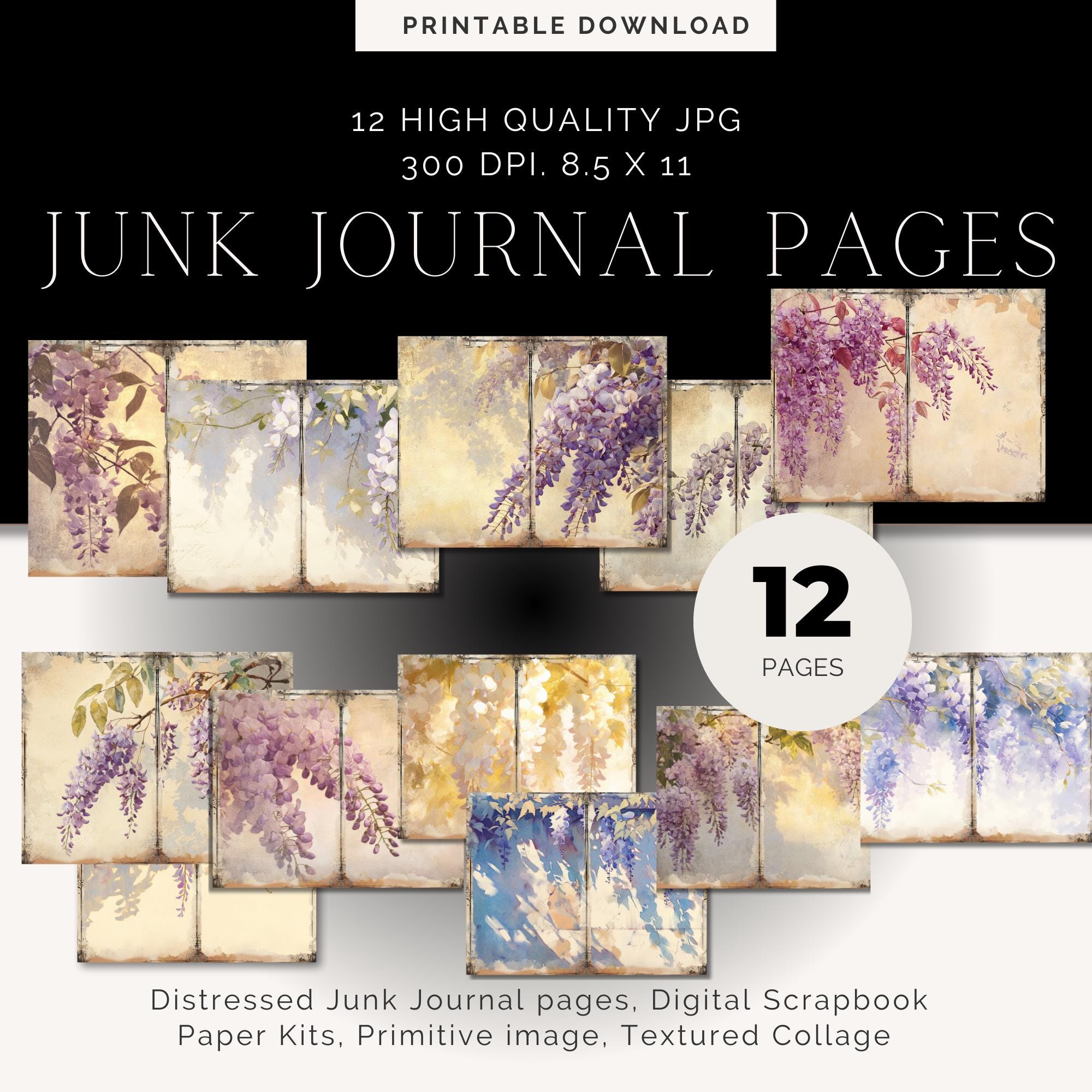 Wisteria Junk Journal Pages | Botanical Scrapbook Paper (digital ...