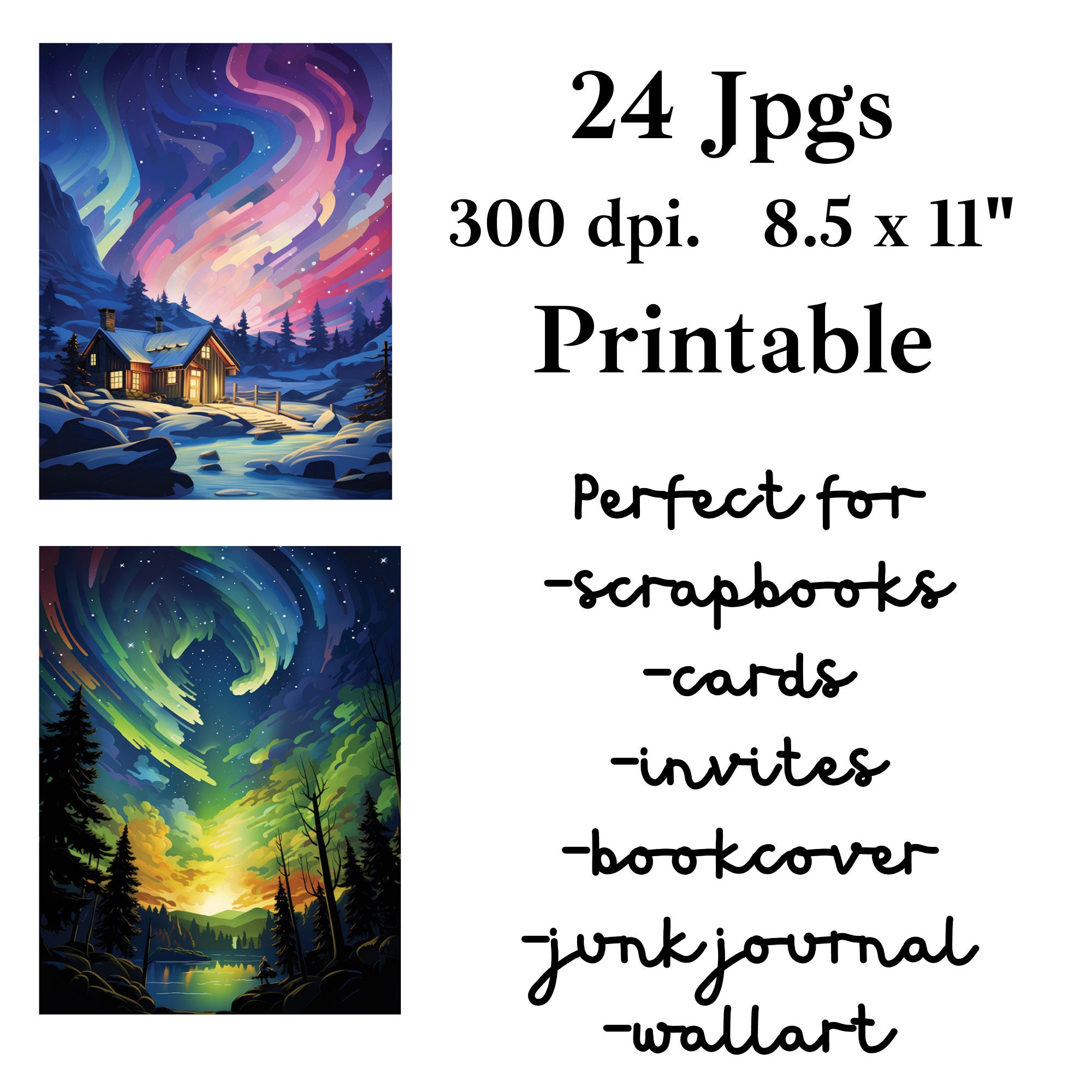 Aurora Digital Paper Aurora Borealis Northern Lights Winter Night Sky ...