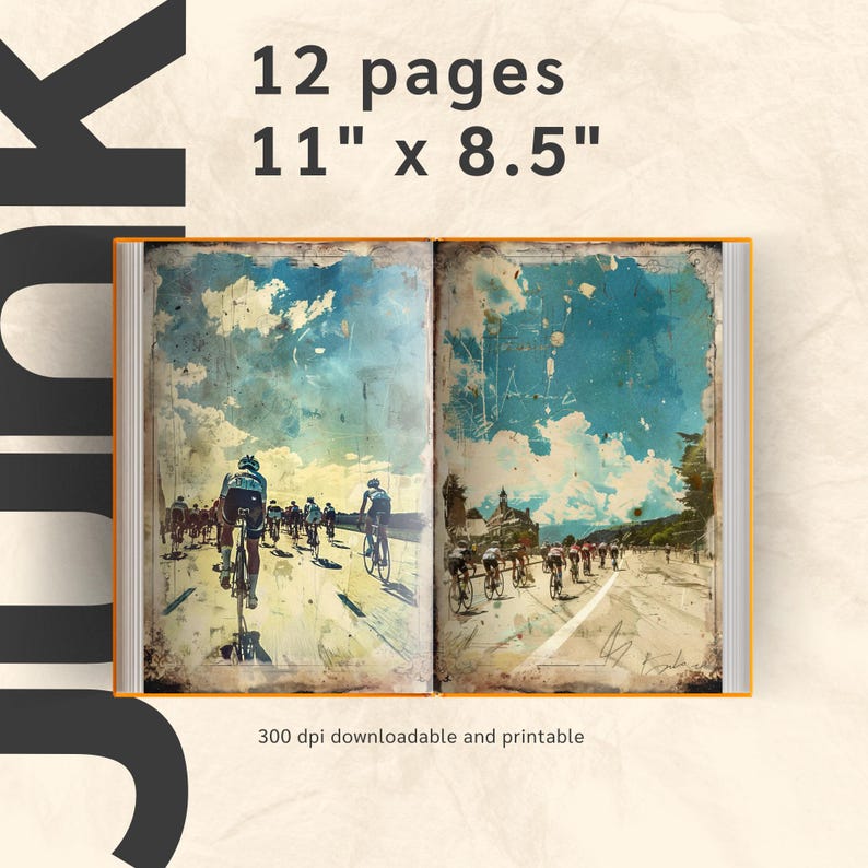 Bike Junk Journal Pages, Vintage Digital Papers, Shabby Chic Paper ...