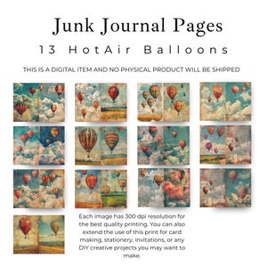 Hot Air Balloon Journal Landscape Clip Art Junk Journal paper Craft ...