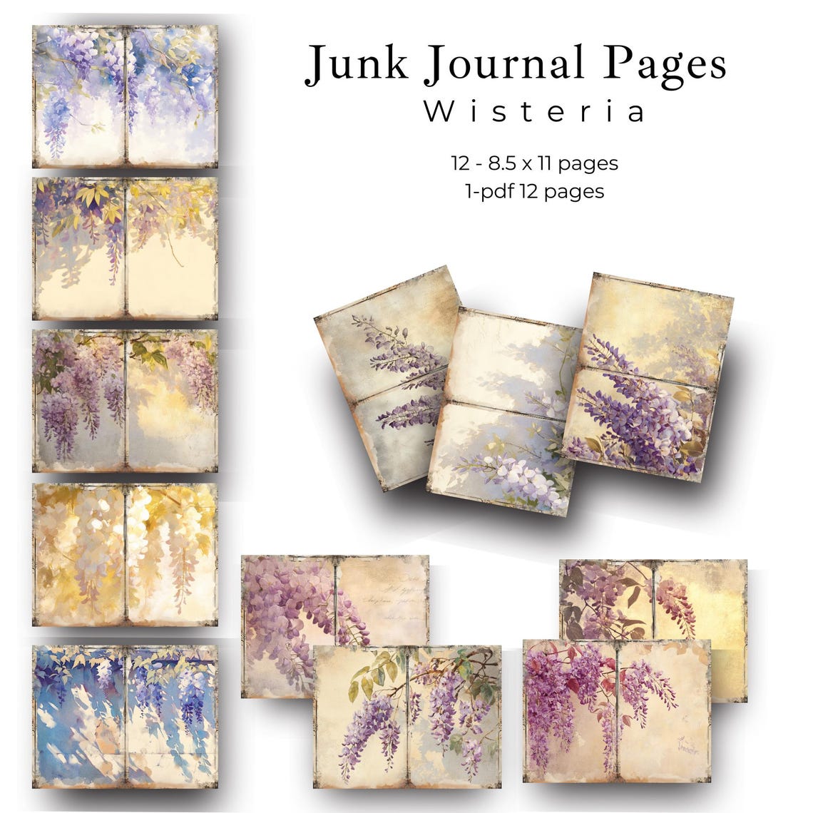 Wisteria Junk Journal Pages | Botanical Scrapbook Paper (digital ...