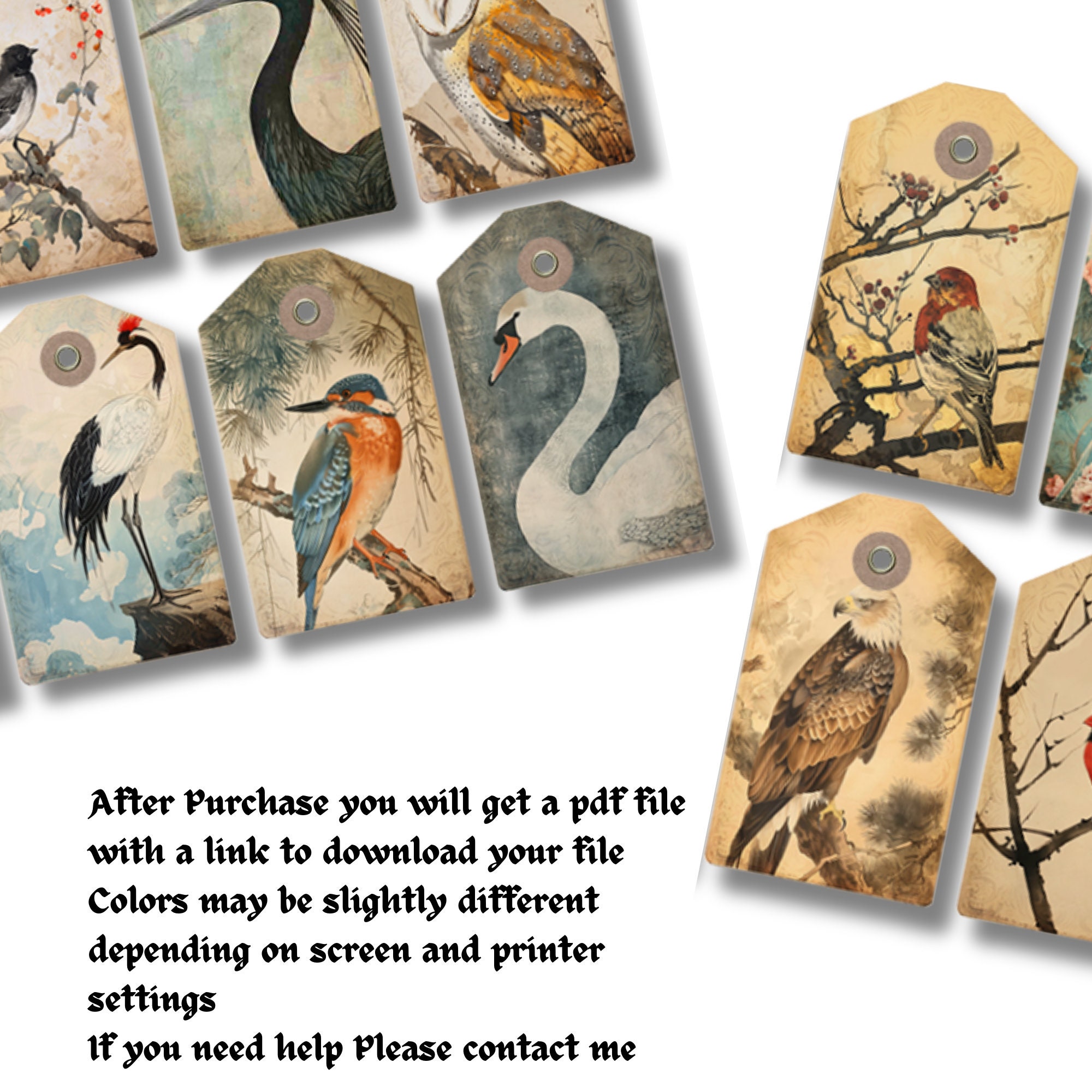Vintage Bird Journal Tag Bird Printable Tags Vintage Garden Birds Birds ...