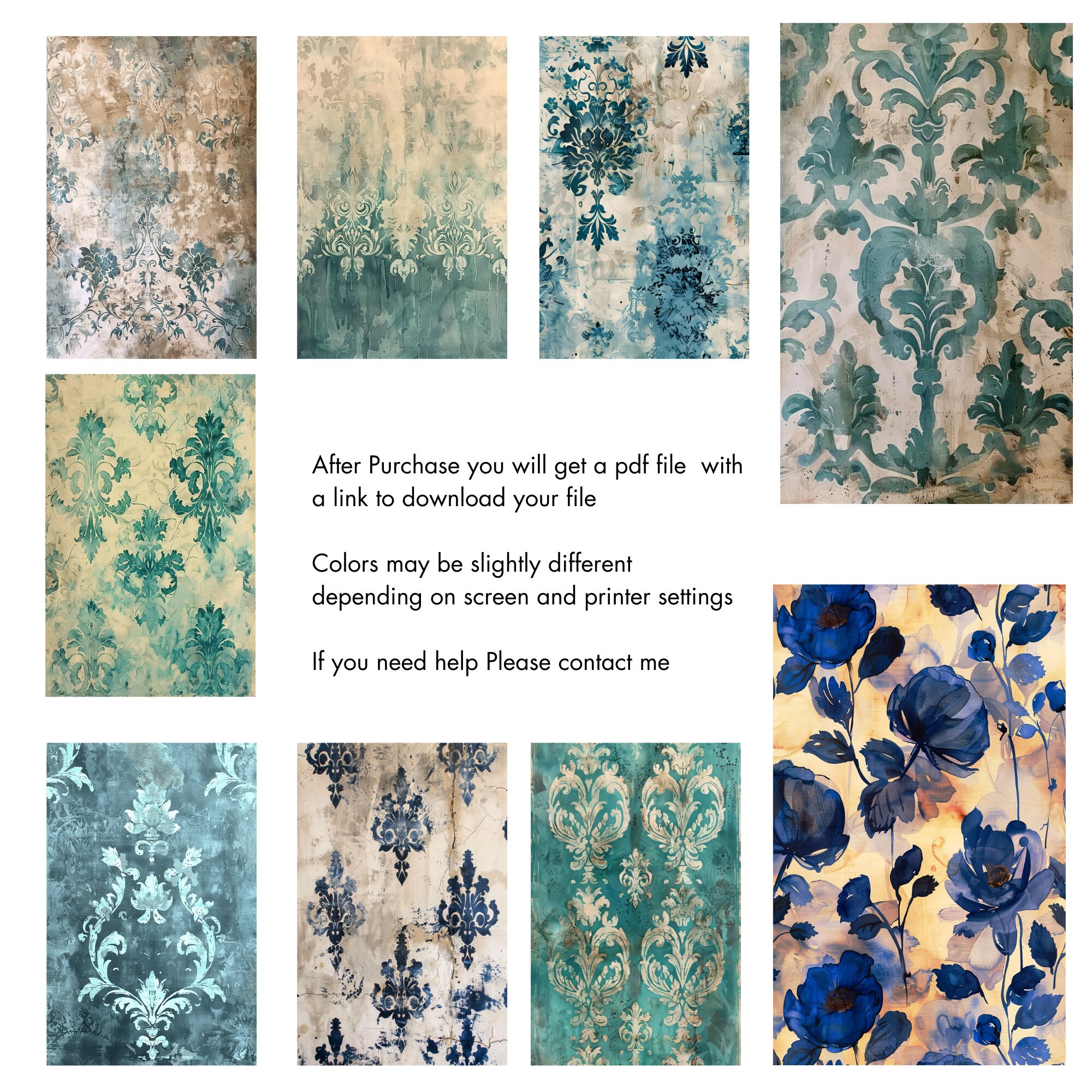 Blue Journal Pages Digital Download Junk Journal Kit Digital Paper ...