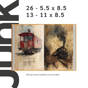 Vintage Train Junk Journal Pages Digital Scrapbook Paper Locomotive ...