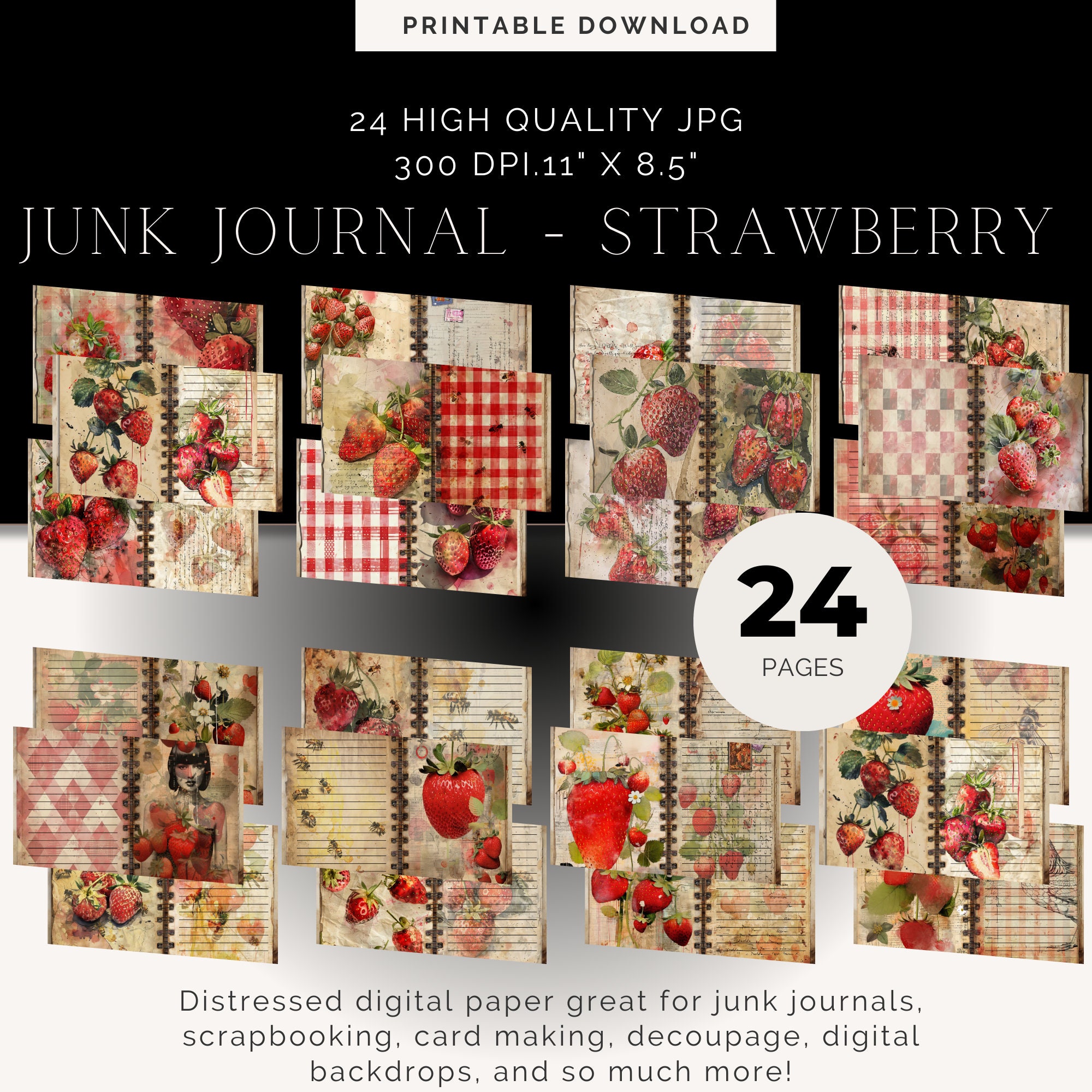 Strawberry Junk Journal | Printable |strawberry Junk Journal Kit ...