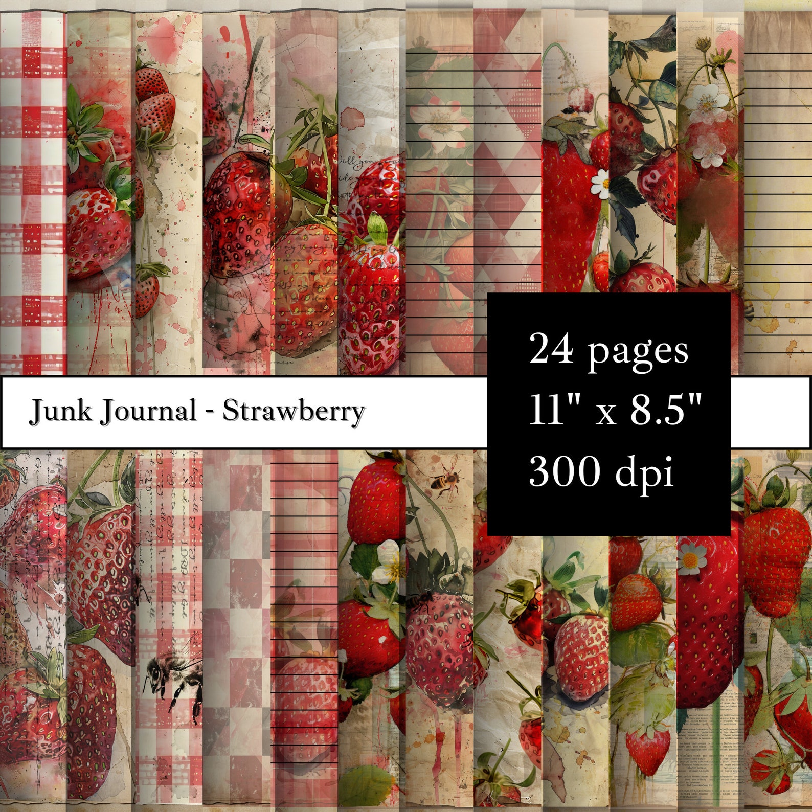 Strawberry Junk Journal Printable strawberry Junk Journal Kit Scrapbook ...