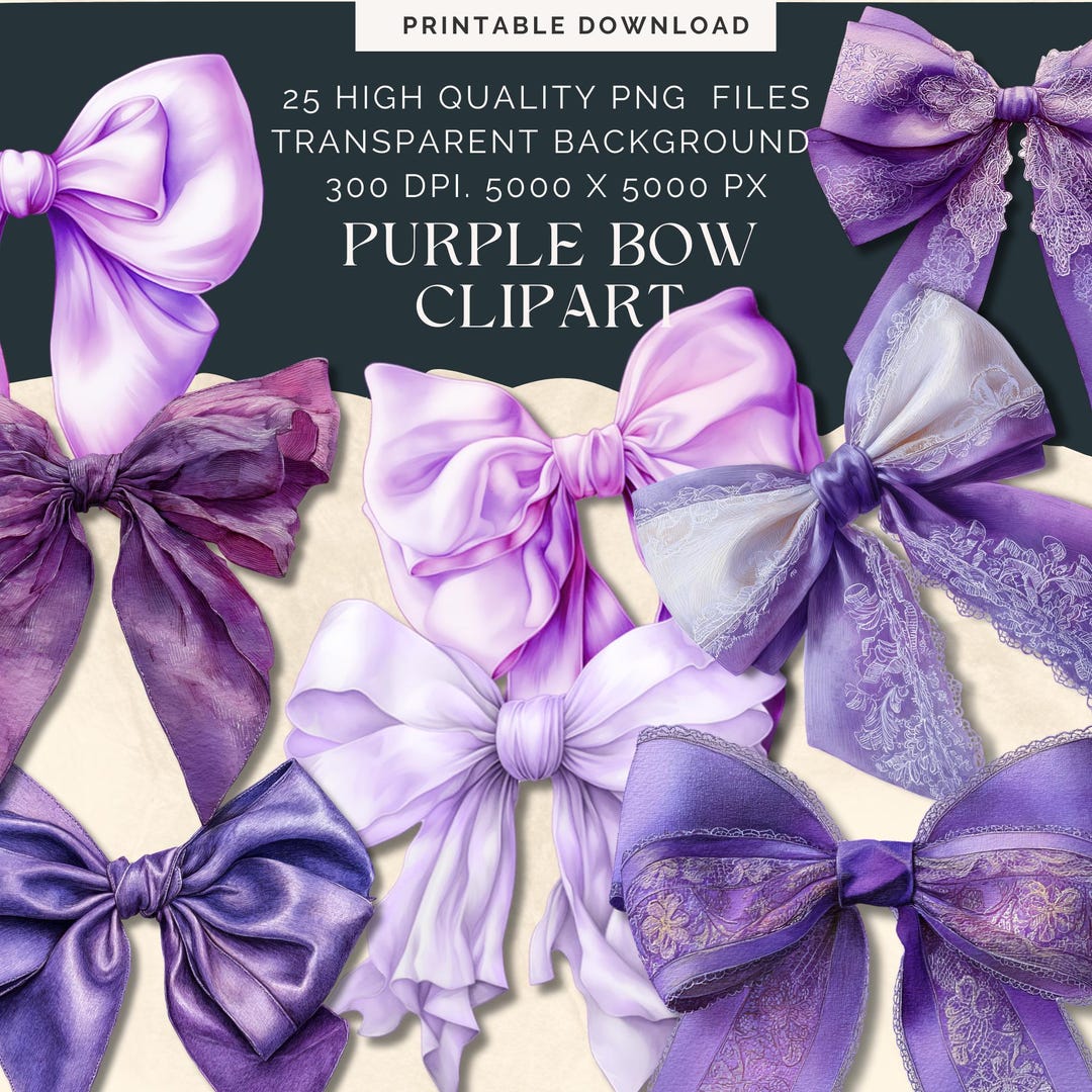 Watercolor Purple Bow Clipart, Ribbon PNG (digital Download) - Etsy
