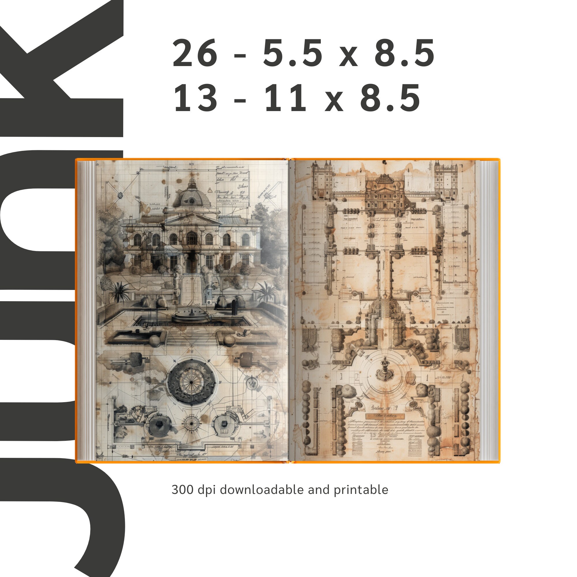 Vintage Blueprint Junk Journal Pages Digital Scrapbook Paper Kit ...