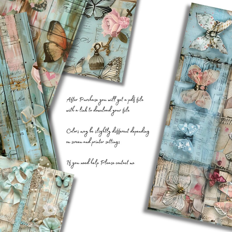 Coquette Blue Digital Paper Seamless Shabby Chic Printable Paper Junk ...