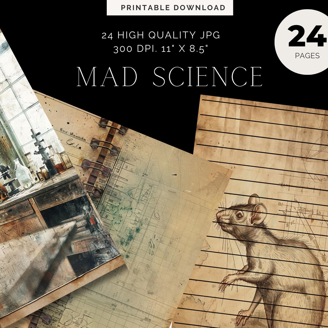 Creepy Mad Science Junk Journal Paper | Gothic Scrapbook (digital ...