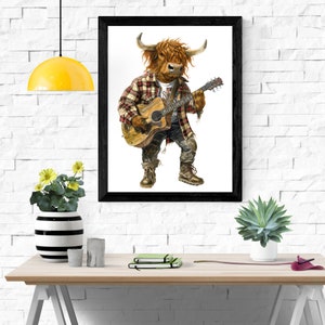 Highland Cow Rockstar Clipart | Highland Cow Png | Rockstar Watercolor ...