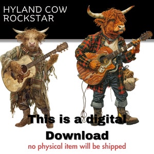 Highland Cow Rockstar Clipart | Highland Cow Png | Rockstar Watercolor ...