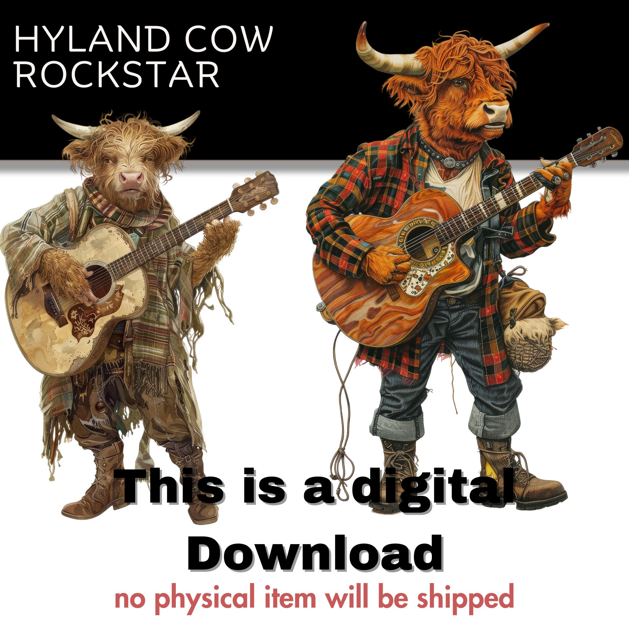 Highland Cow Rockstar Clipart Highland Cow Png Rockstar Watercolor Cute ...