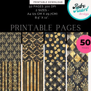 Elegant Black and Gold Paper | 50 Sheets | Mega Bundle | Damask Pattern ...