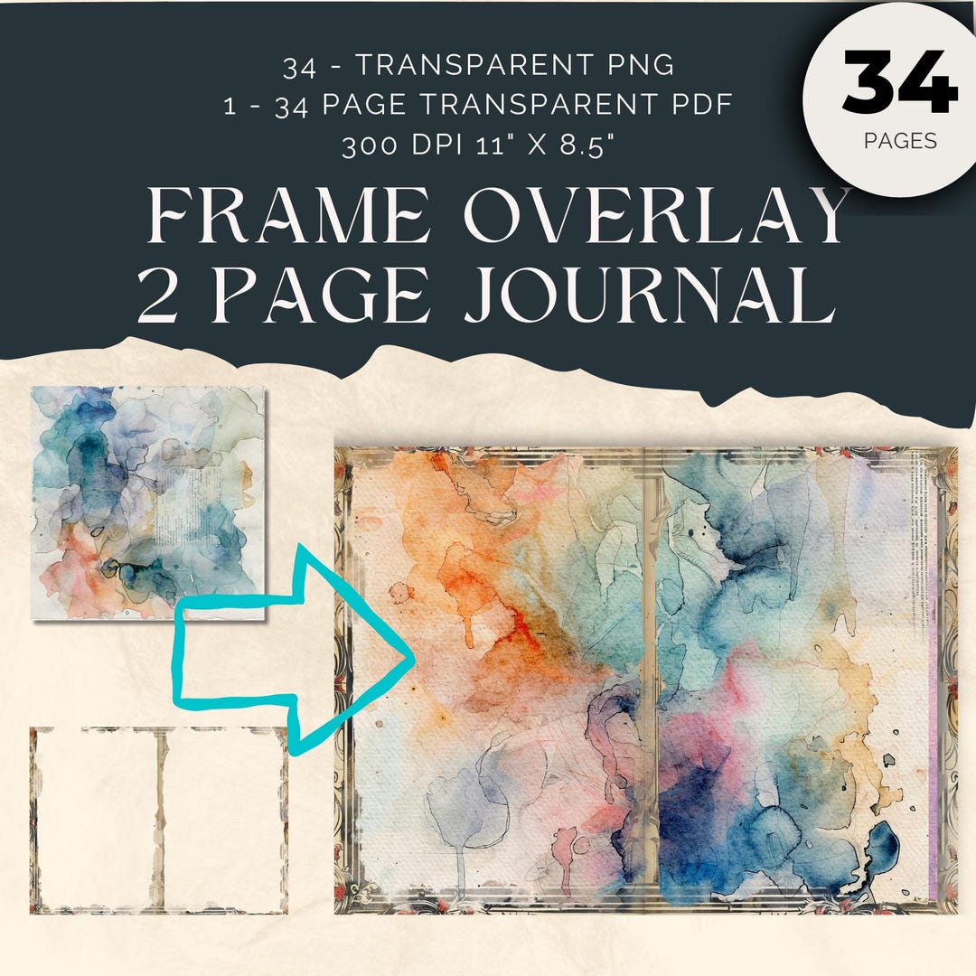 Vintage Junk Journal Frame Overlays, Transparent PNG, Double Page (PDF ...