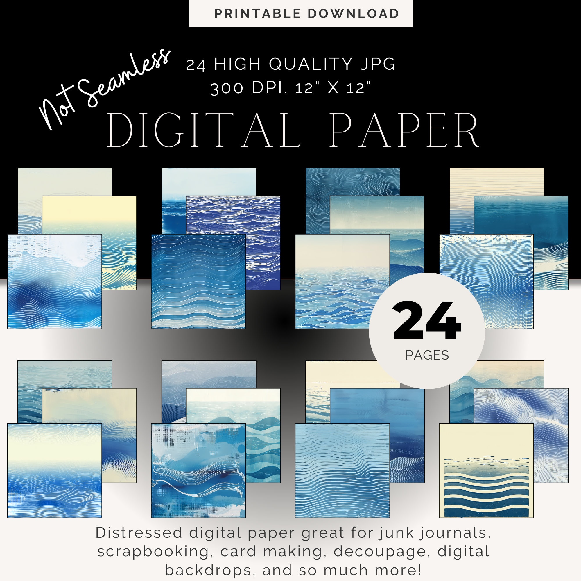 Ocean Waves Instant Download Water Paper Waves Seamless Waves Pattern ...