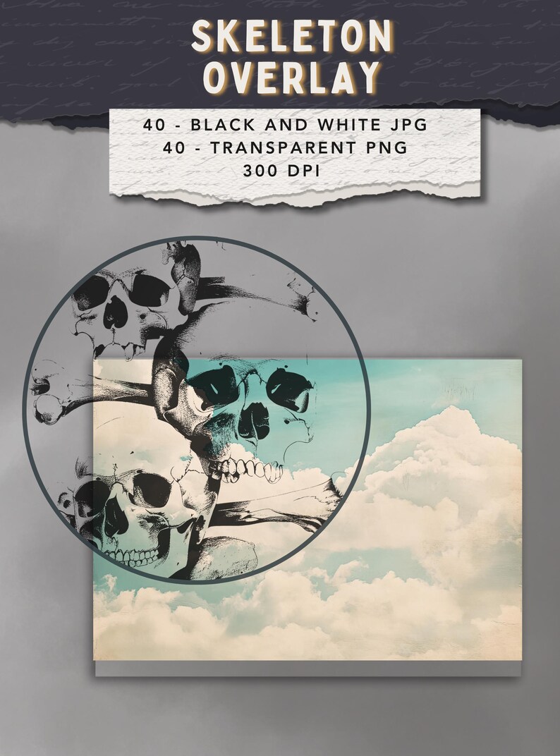 Gothic Skeleton Digital Overlay: 60 Files, Transparent Background ...