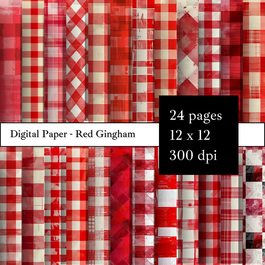 Red Gingham Summer Digital Paper Rustic Gingham Scrapbook Journal ...