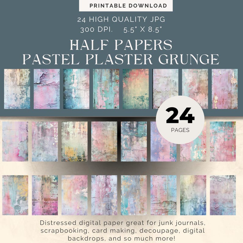 Half Paper Pastel Plaster Grunge, Digital Papers, Background Distressed ...