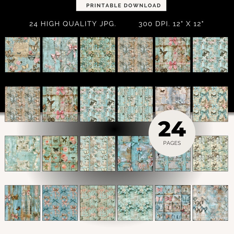 Coquette Blue Digital Paper Seamless Shabby Chic Printable Paper Junk ...