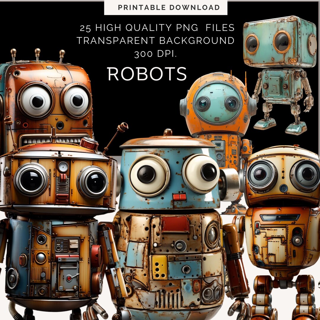 Cute Robots Clipart, 25 Transparent Background Png's, Ideal for Collage ...