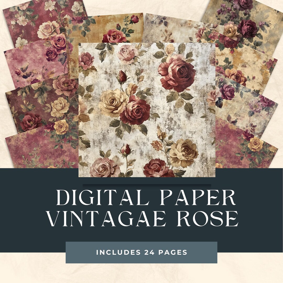 Distressed Vintage Rose Patterns, Digital Paper, Scrapbook Paper ...