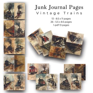 Vintage Train Junk Journal Pages Digital Scrapbook Paper Locomotive ...