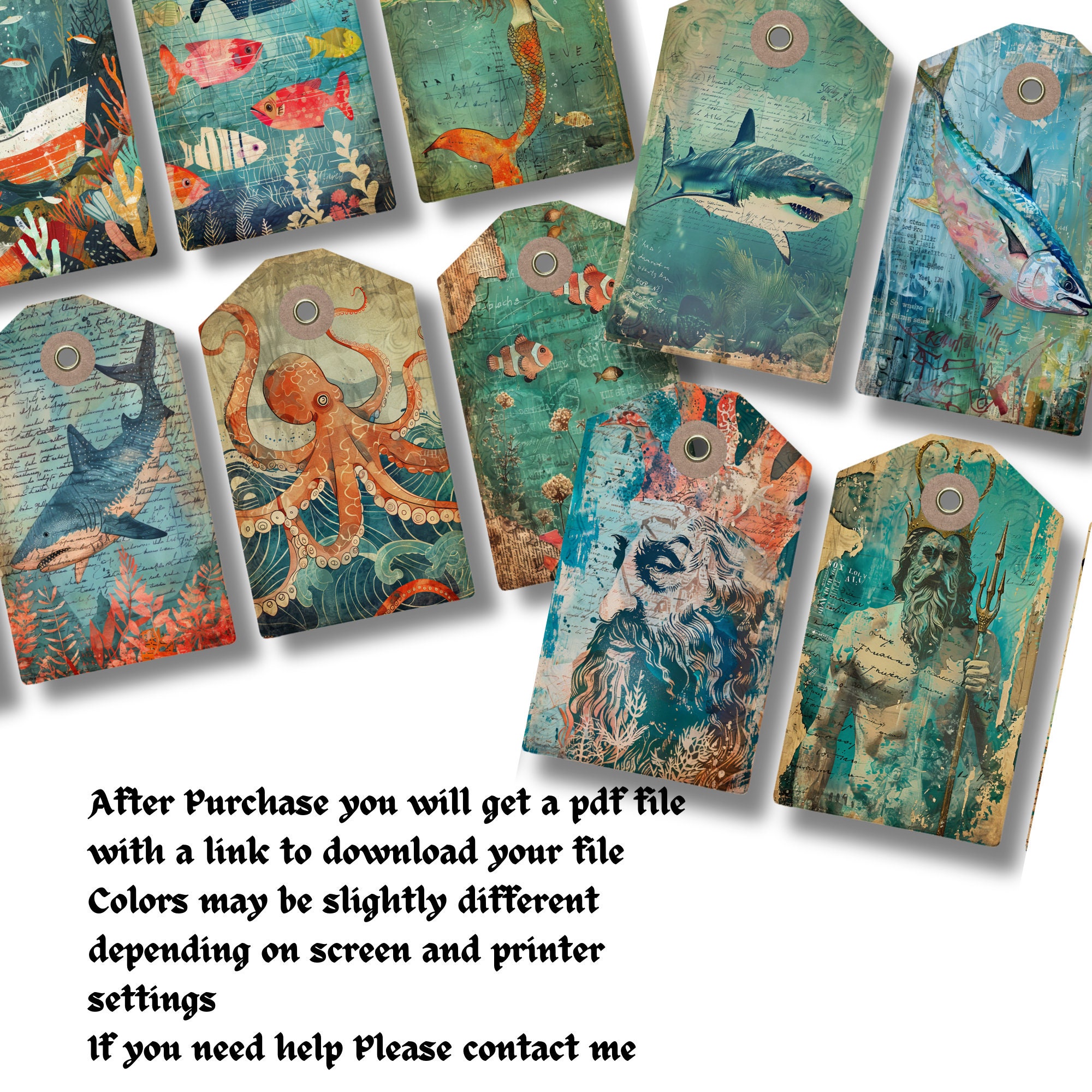 Ocean Journal Tag | Atlantis Printable Tags | Vintage Under the Sea ...