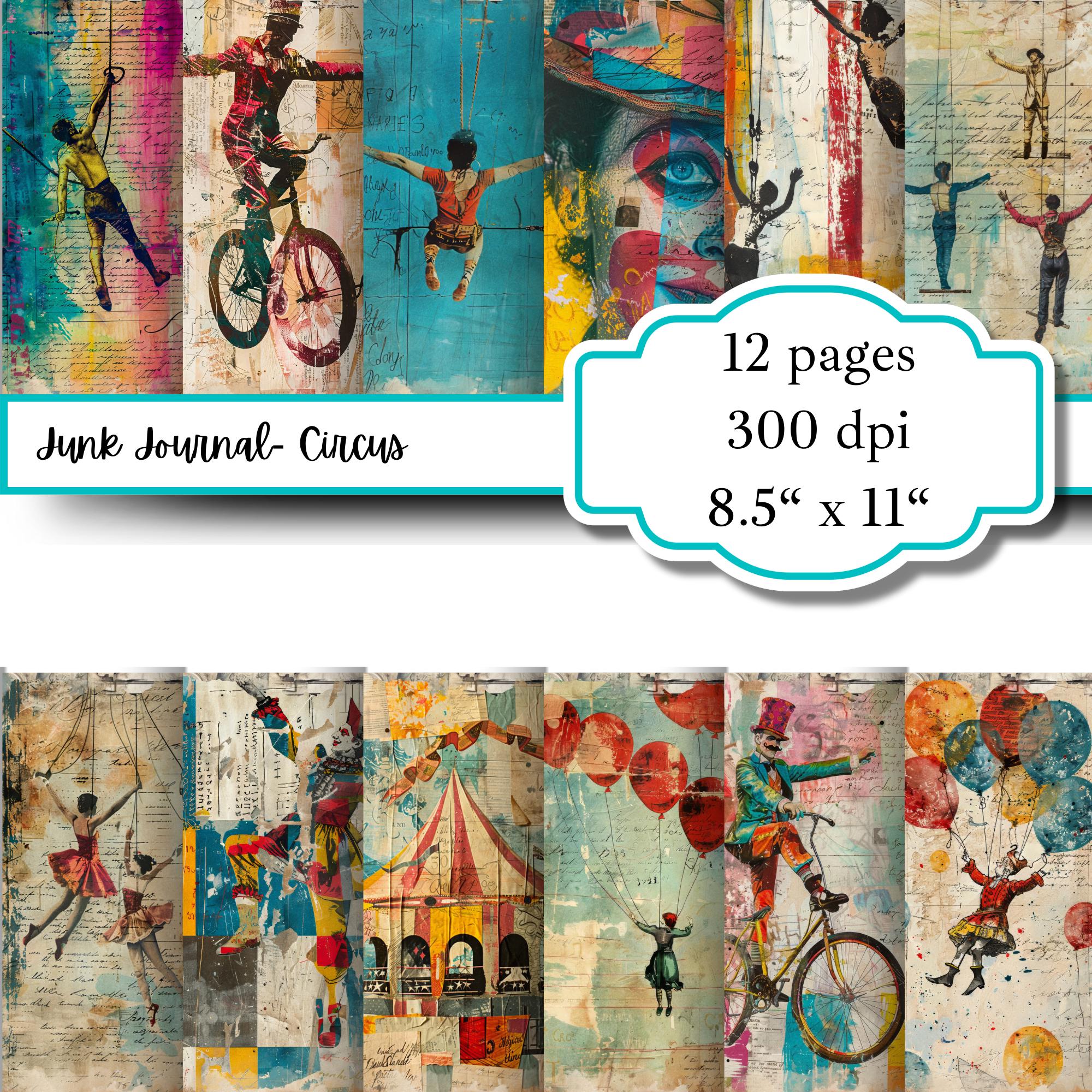 Circus Junk Journal Pages Digital Scrapbook Paper Kit Trapeze Artist ...