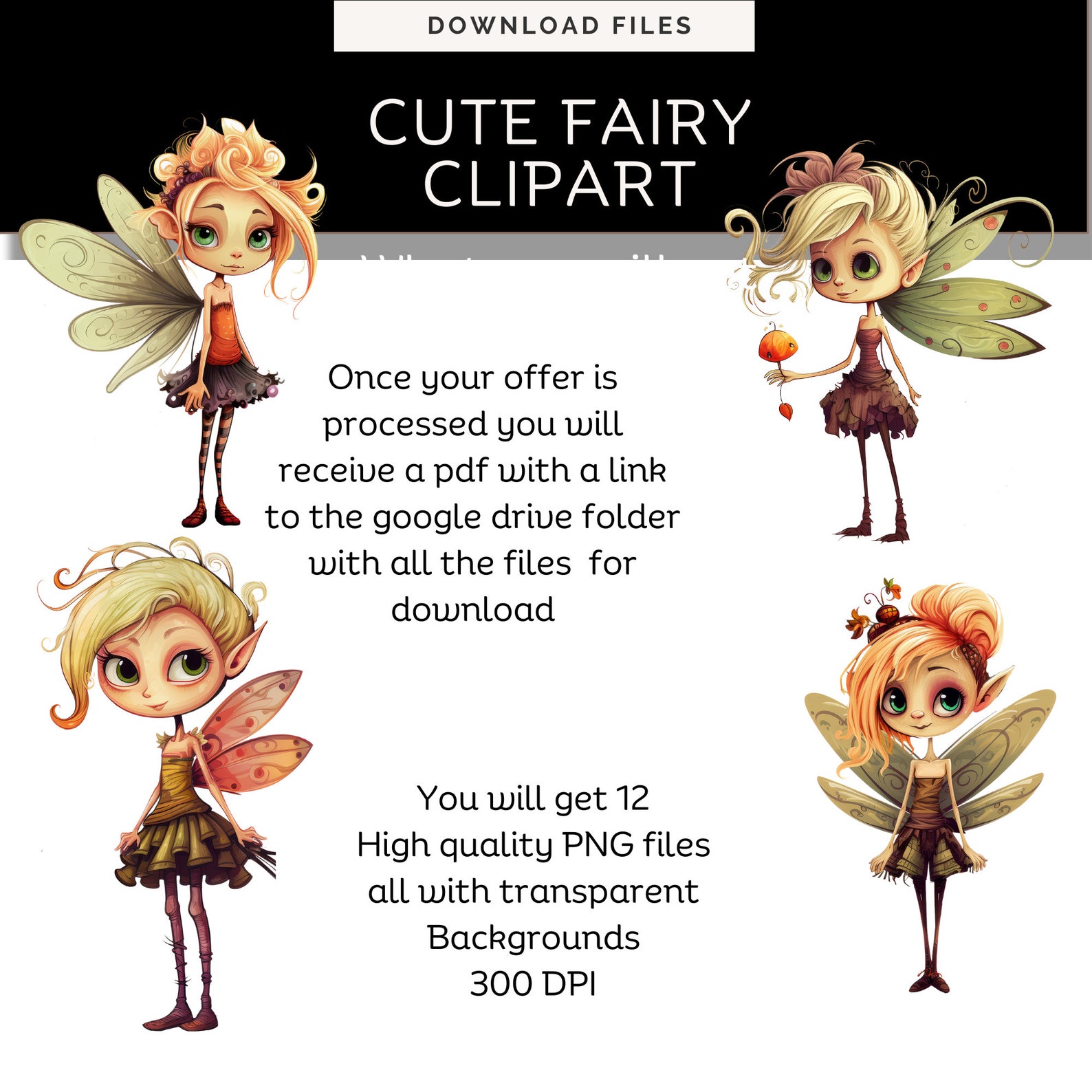 Cute Fairy Clip Art Digital Download Watercolour Fairy commercial Use ...