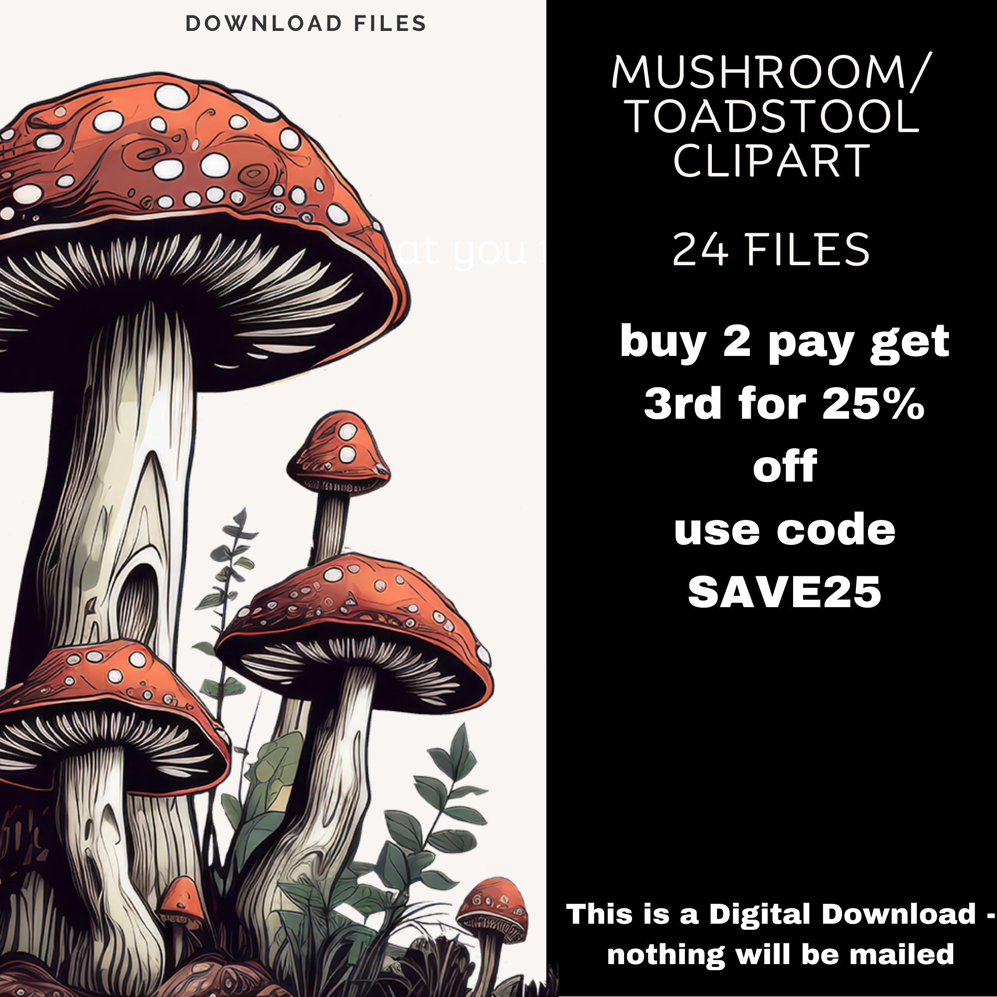 Magical Mushroom Toadstool Clipart | Mushrooms Clipart | Colorful Red ...