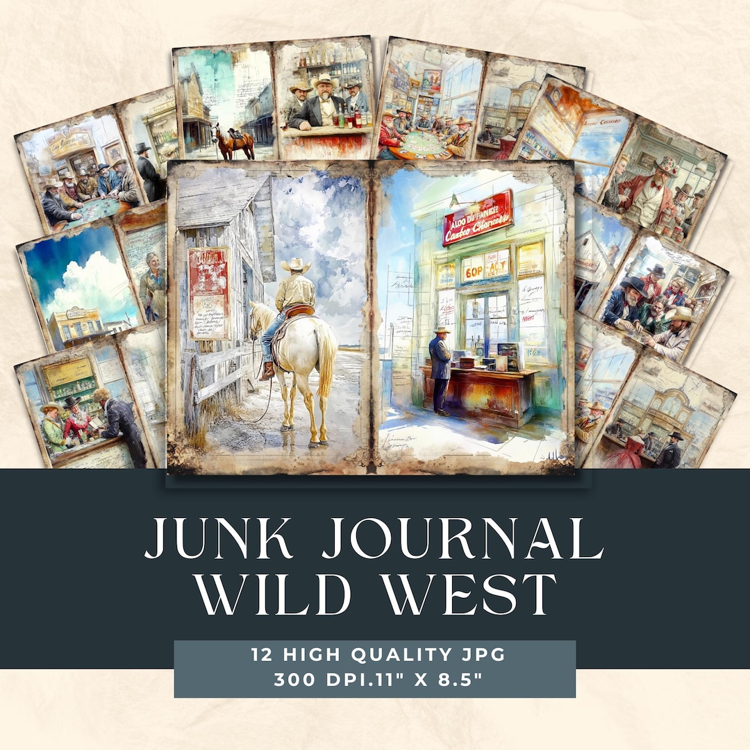 Wild West Adventure Junk Journal Paper, Vintage Western Cowboy ...