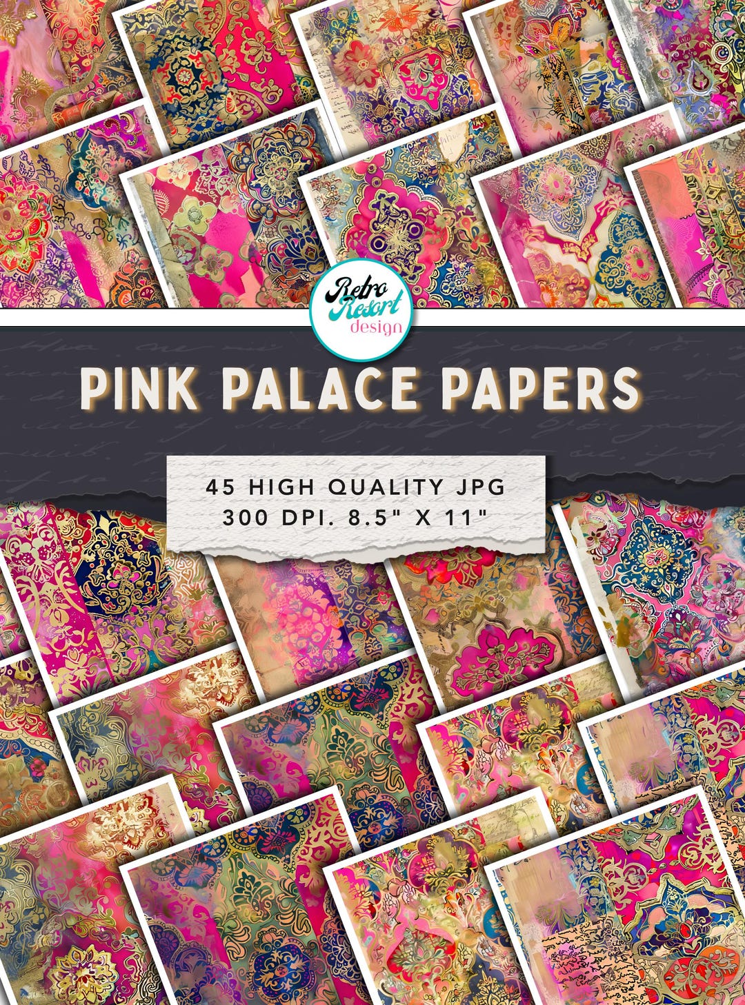 Vintage Indian Pink Sari Paper, 24 Unique Printable Pages, India Colors ...